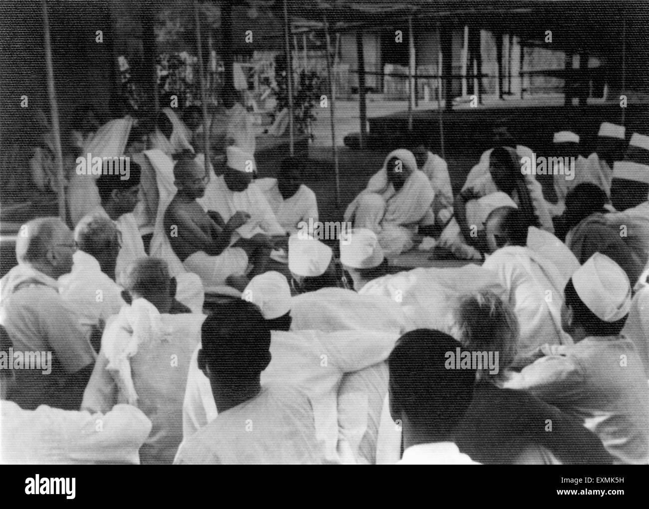 Mahatma Gandhi speaking with visitors at Sevagram Ashram Wardha Nagpur ...