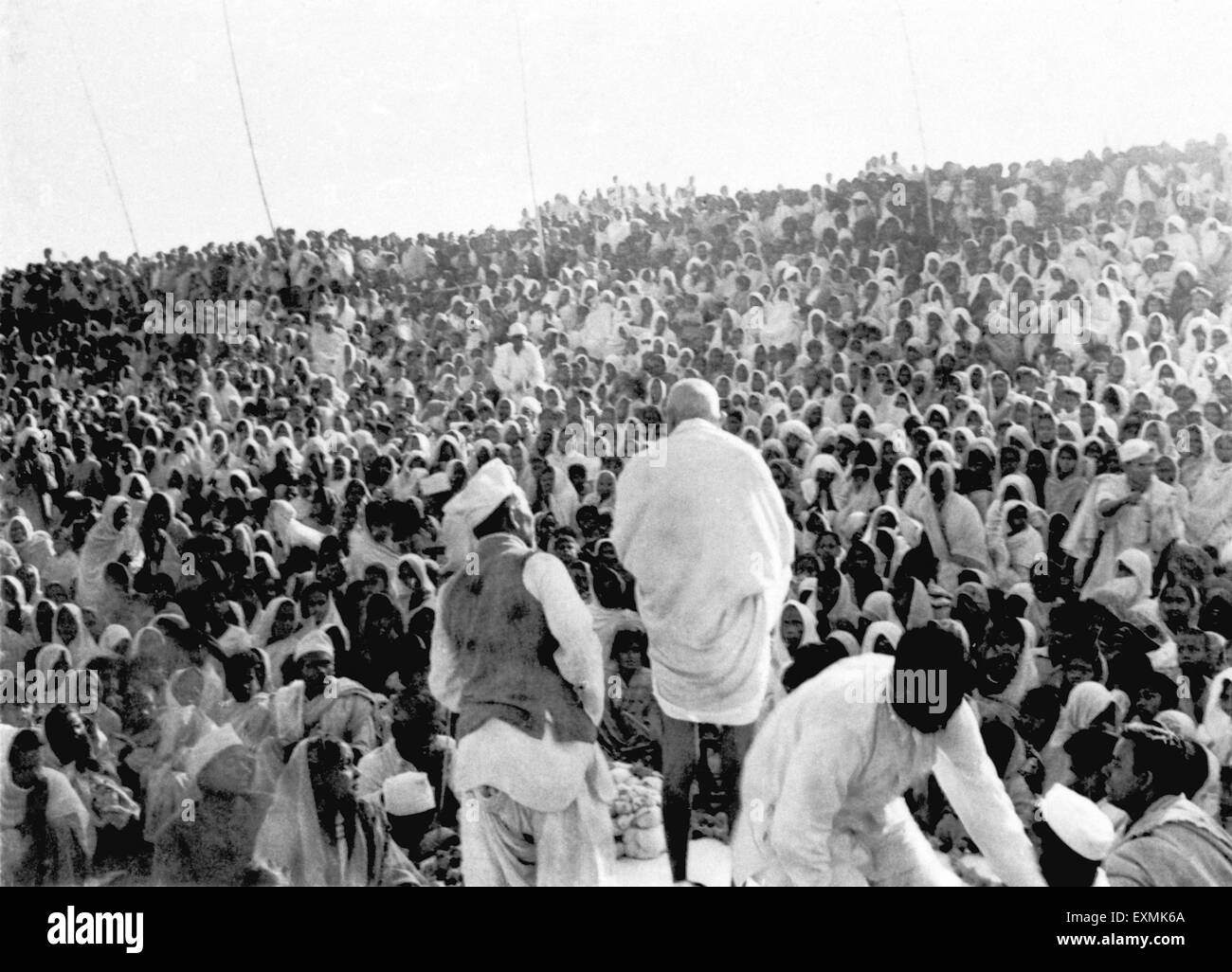 Mahatma Gandhi at a mass meeting in Bengal, India, 1945, old vintage ...