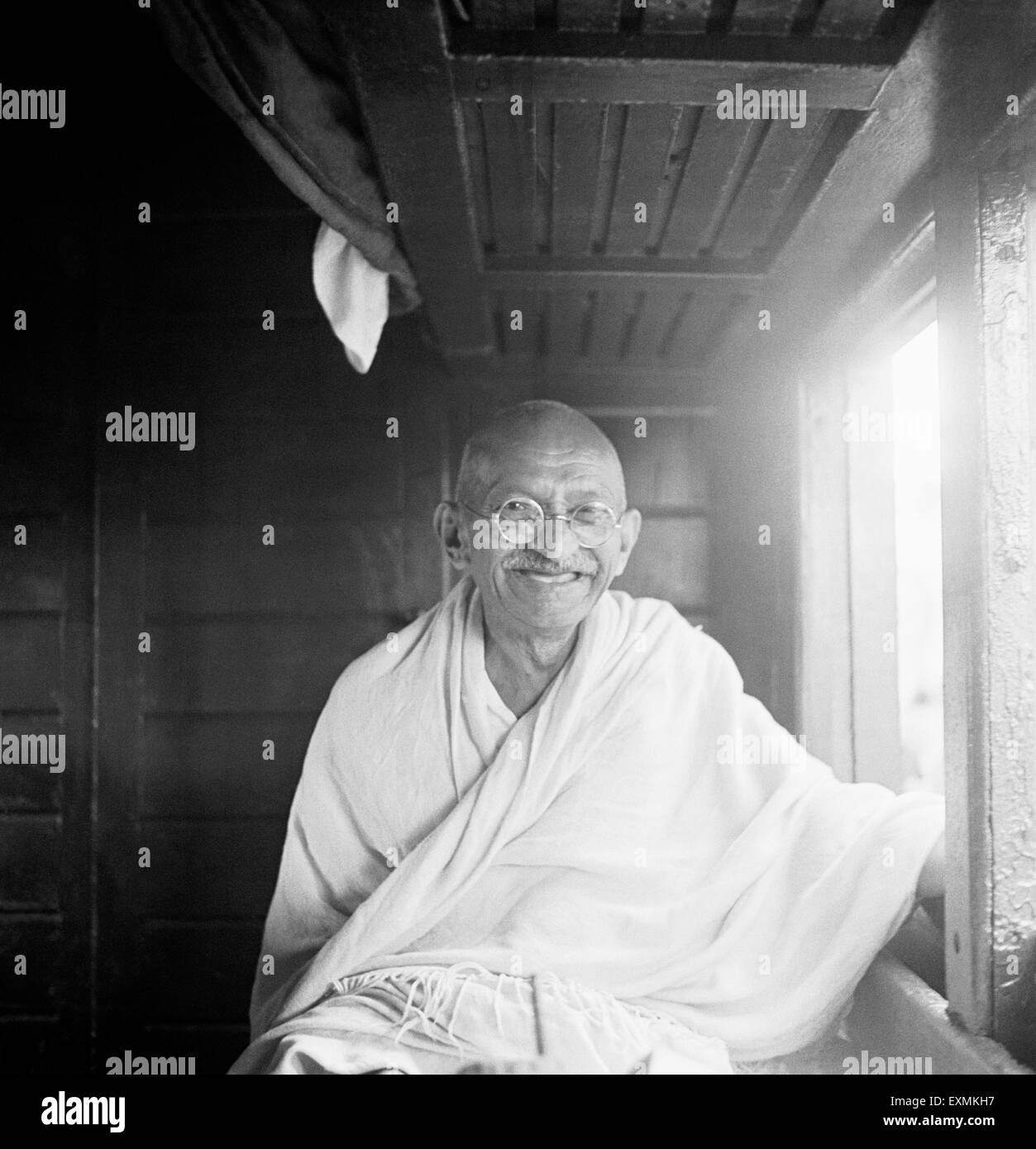Mahatma Gandhi laughing in a train compartment India 1939 old vintage ...