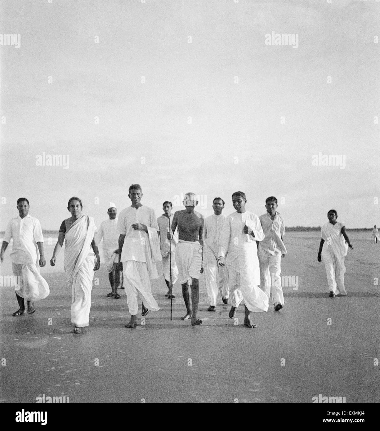 Mahatma Gandhi and others walking at Juhu Beach bombay ; May 1944 Stock ...
