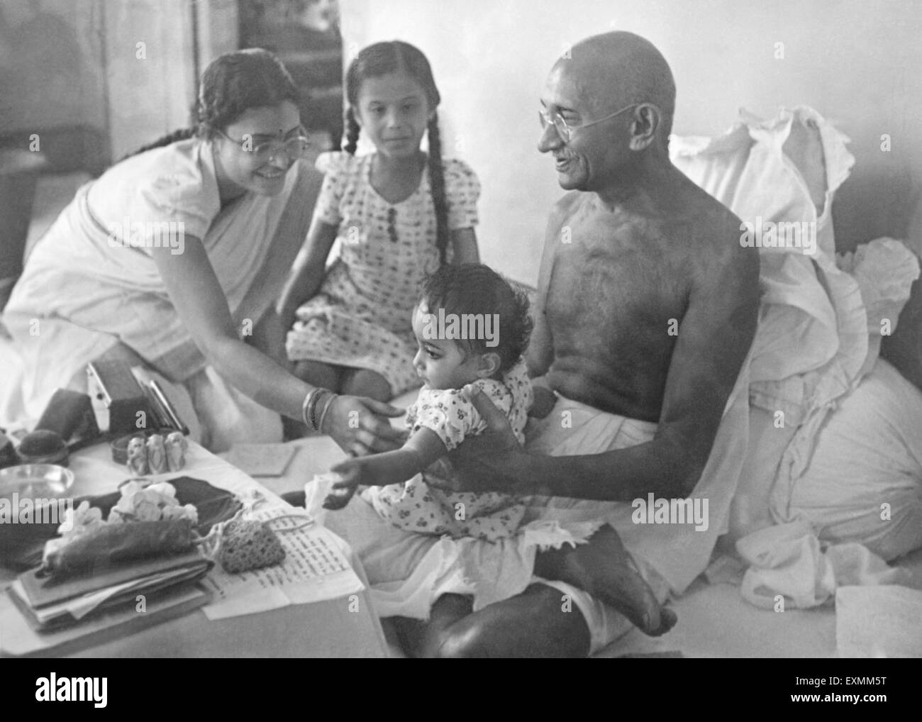 Mahatma Gandhi playing with Aruna Desai at Birla House ; Mumbai ; 1944 ...