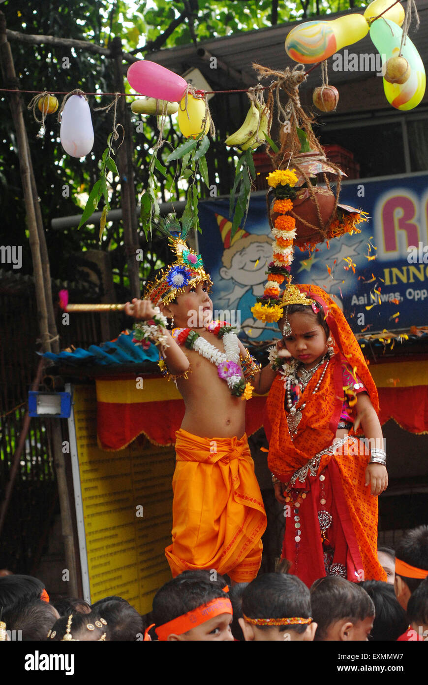 Children get dressed as Radha Krishna to break a Dahi Handi as they ...