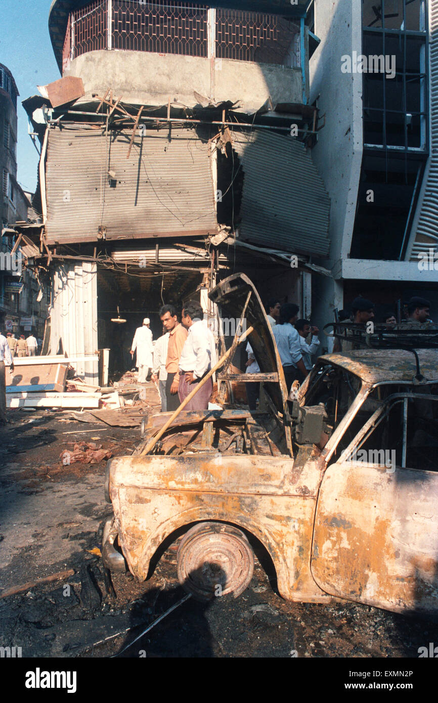Car damaged burnt terror bomb blast 1993 Bombay Mumbai Maharashtra ...