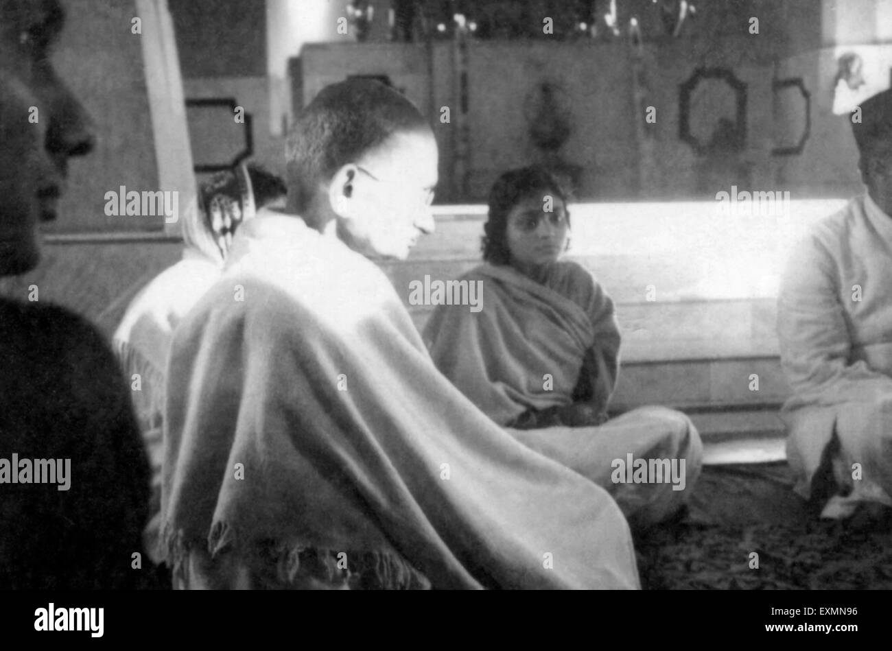 Mahatma Gandhi sitting with Abha Gandhi india 1940 Stock Photo - Alamy