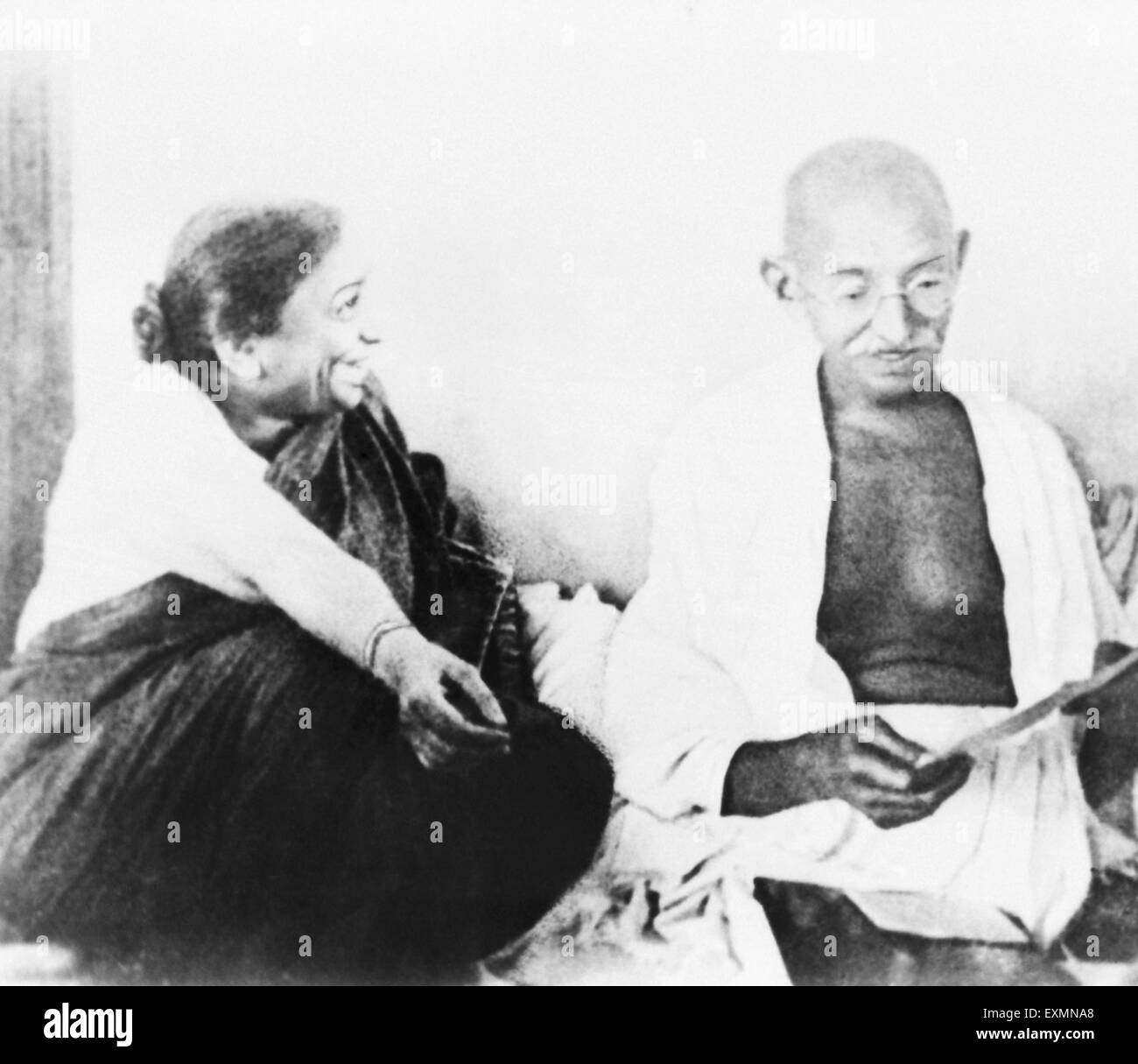 Mahatma Gandhi sitting with Sarojini Naidu ; 1944 ; India Stock Photo ...