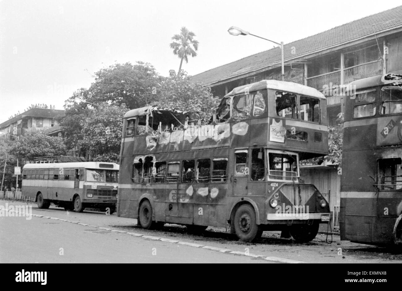 BEST buses damaged destroyed burnt Bombay riots mumbai india Stock ...