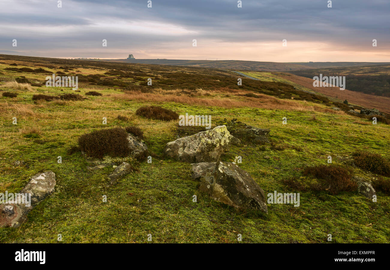 The North York Moors National Park at sunrise in winter with a view of ...
