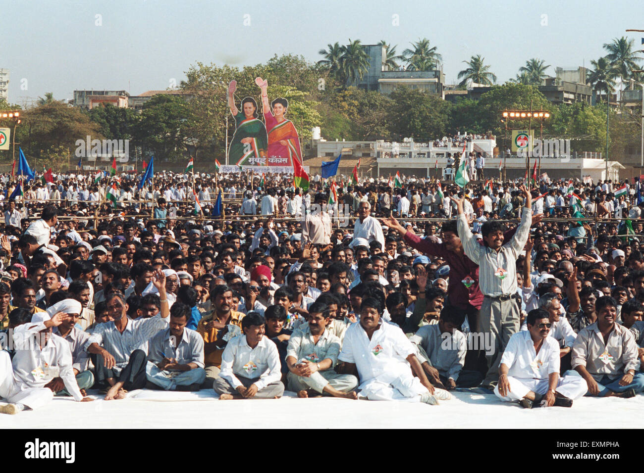crowd at Sonia Gandhi rally at shivaji park Dadar Bombay Mumbai ...