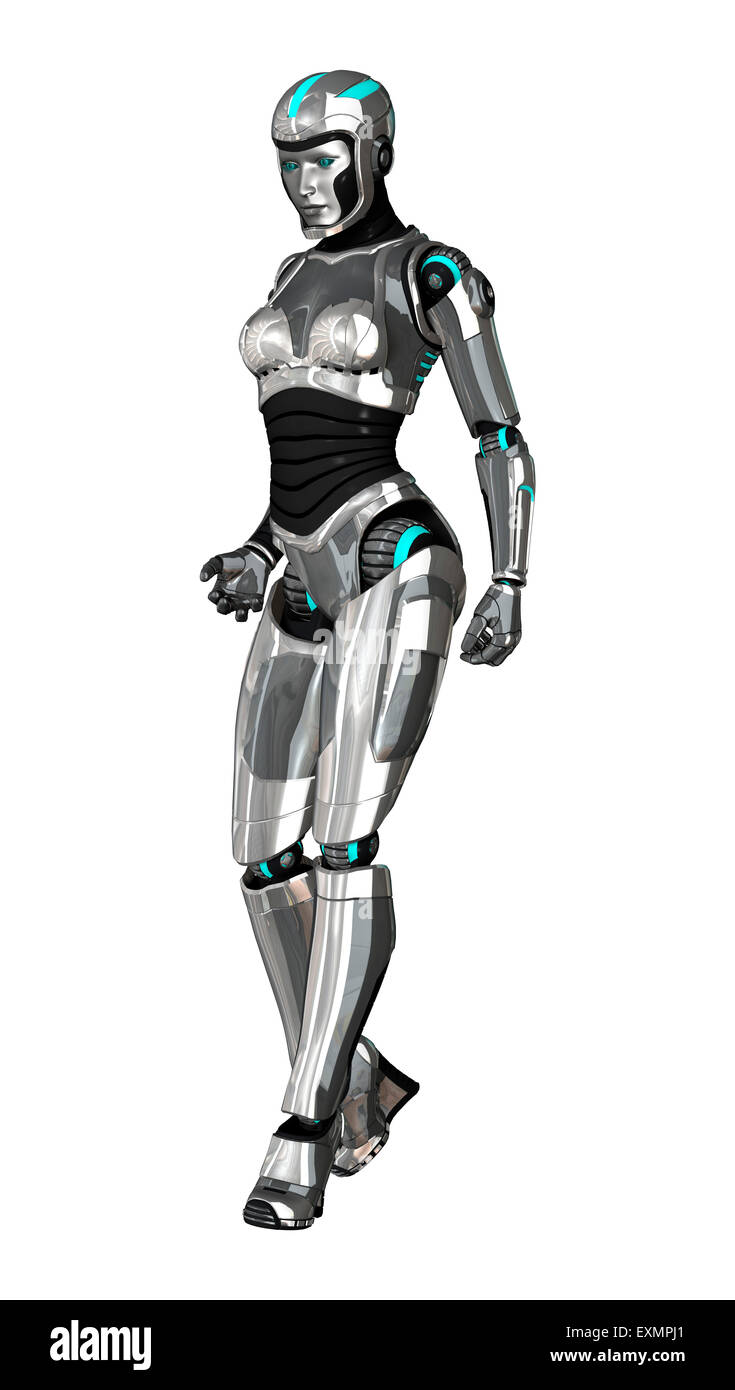 3D digital render of a female cyborg isolated on white background Stock ...