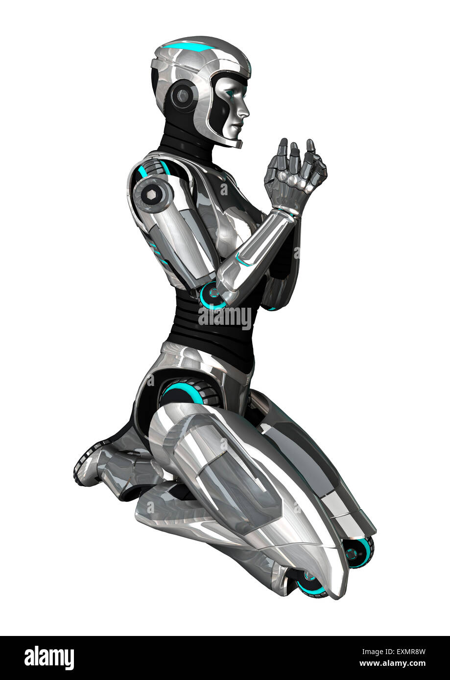 3D digital render of a female cyborg isolated on white background Stock ...