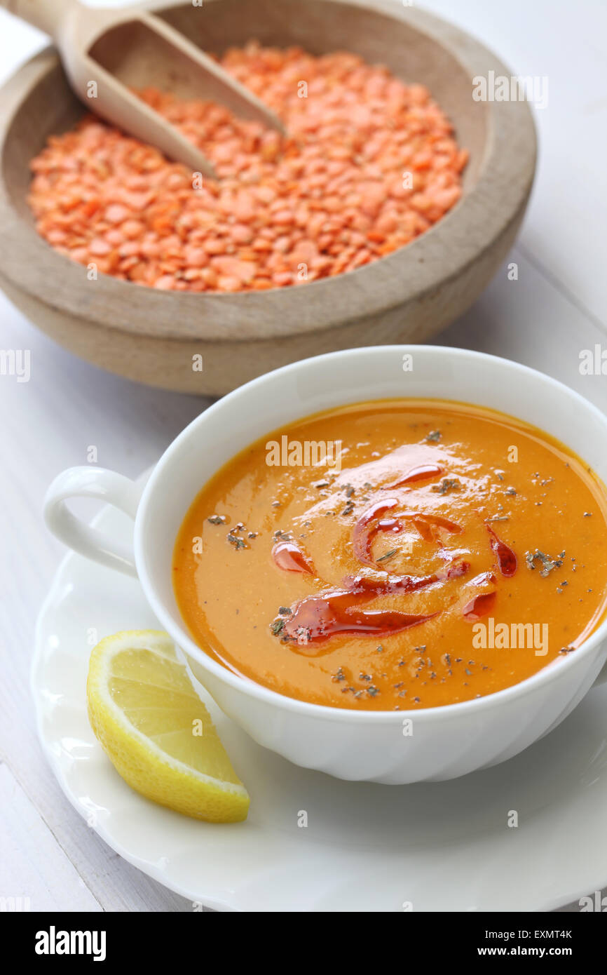 red lentil soup, mercimek corbasi, turkish cuisine Stock Photo - Alamy