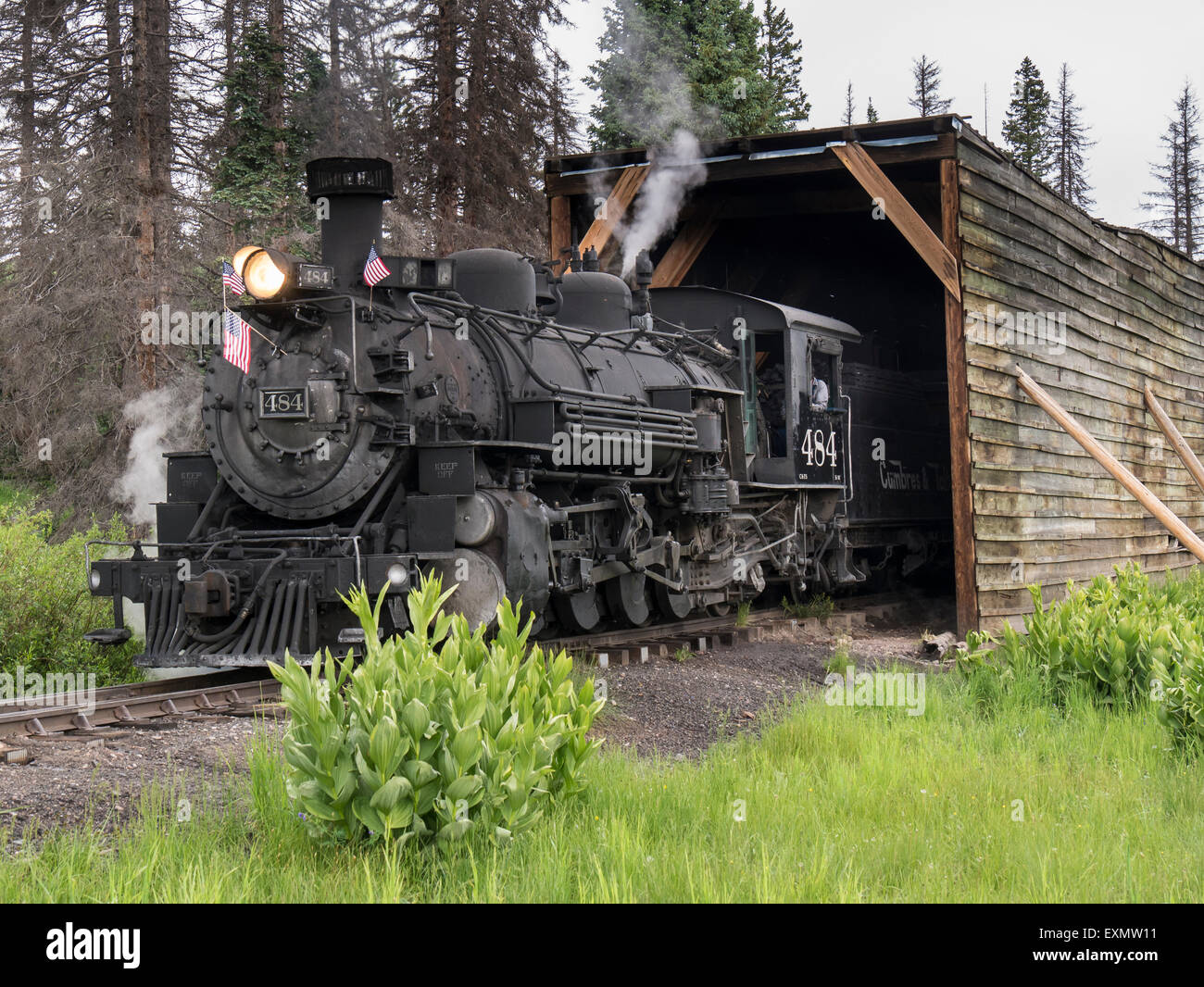 Steam locomotive 484 in the Cumbres Pass snowshed, Cumbres & Toltec ...