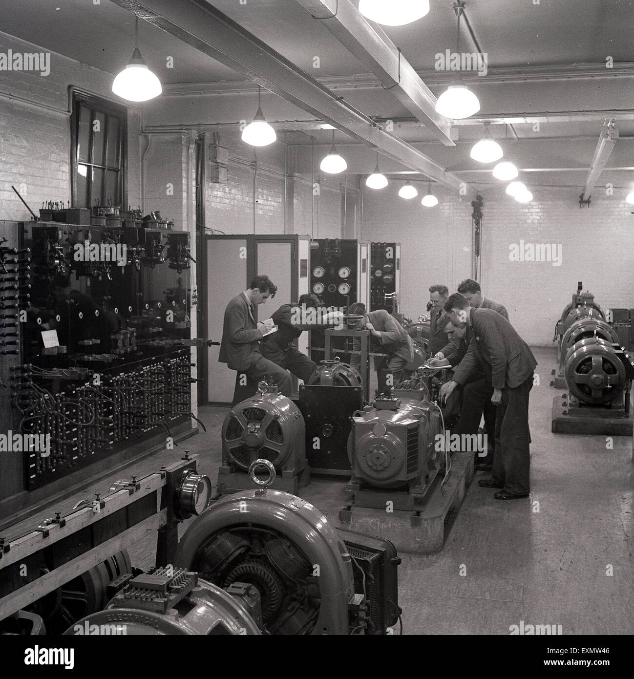 1950s, historical, male apprentices or trainee engineers in the boiler ...