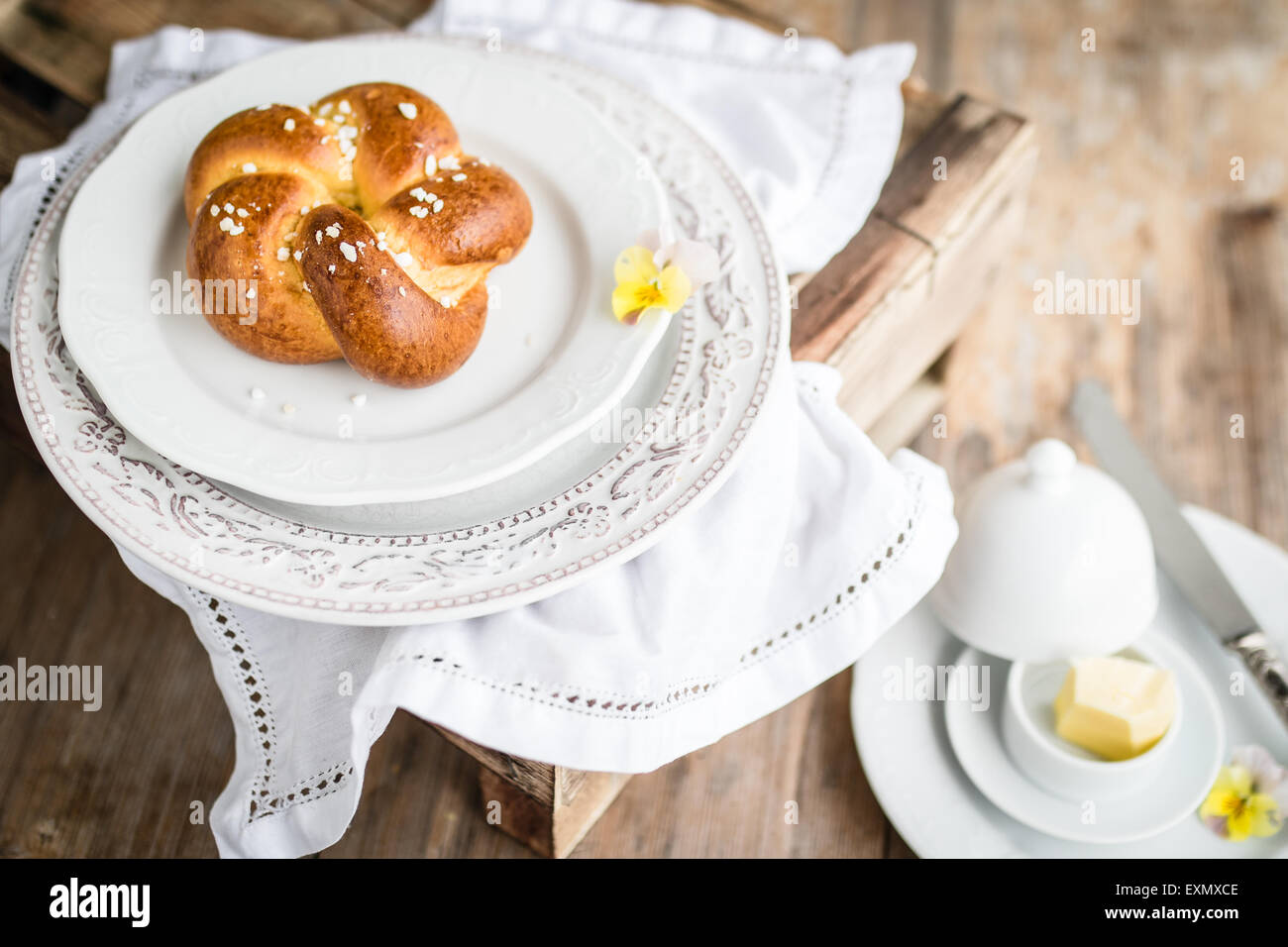 Sweet bun for breakfast Stock Photo - Alamy