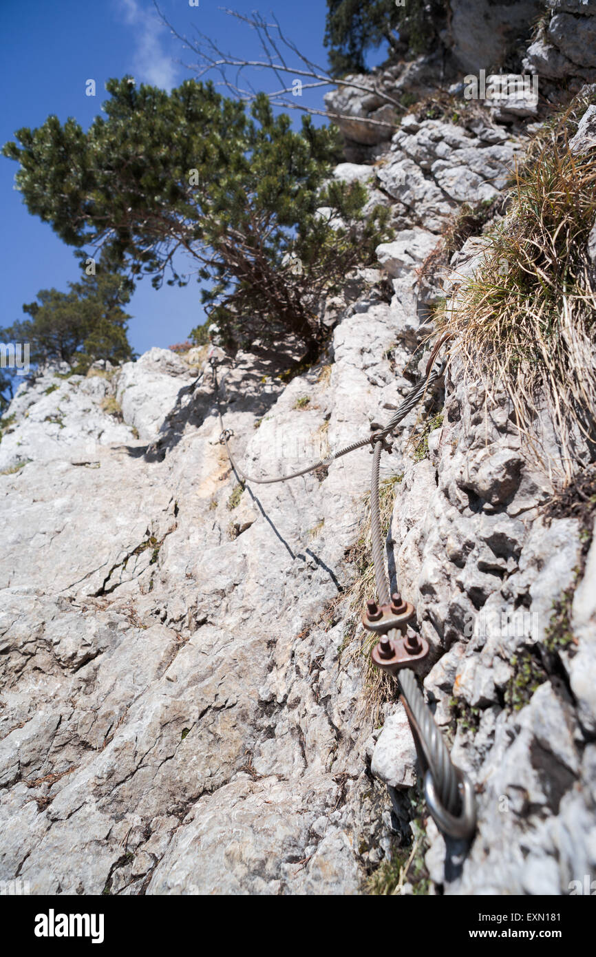 Hiking path leading up a cliff in the Chartreuse mountains, French Alps ...