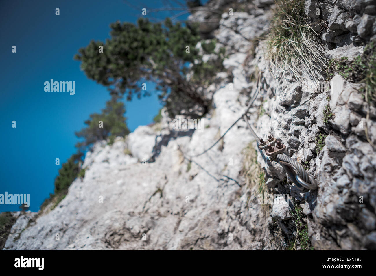 Hiking path leading up a cliff in the Chartreuse mountains, French Alps ...