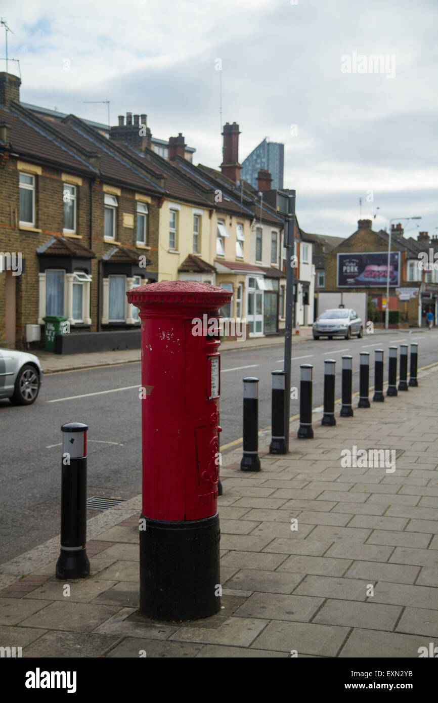 London, UK. 15th July 2015. Red post boxes seen in Ilford's ...
