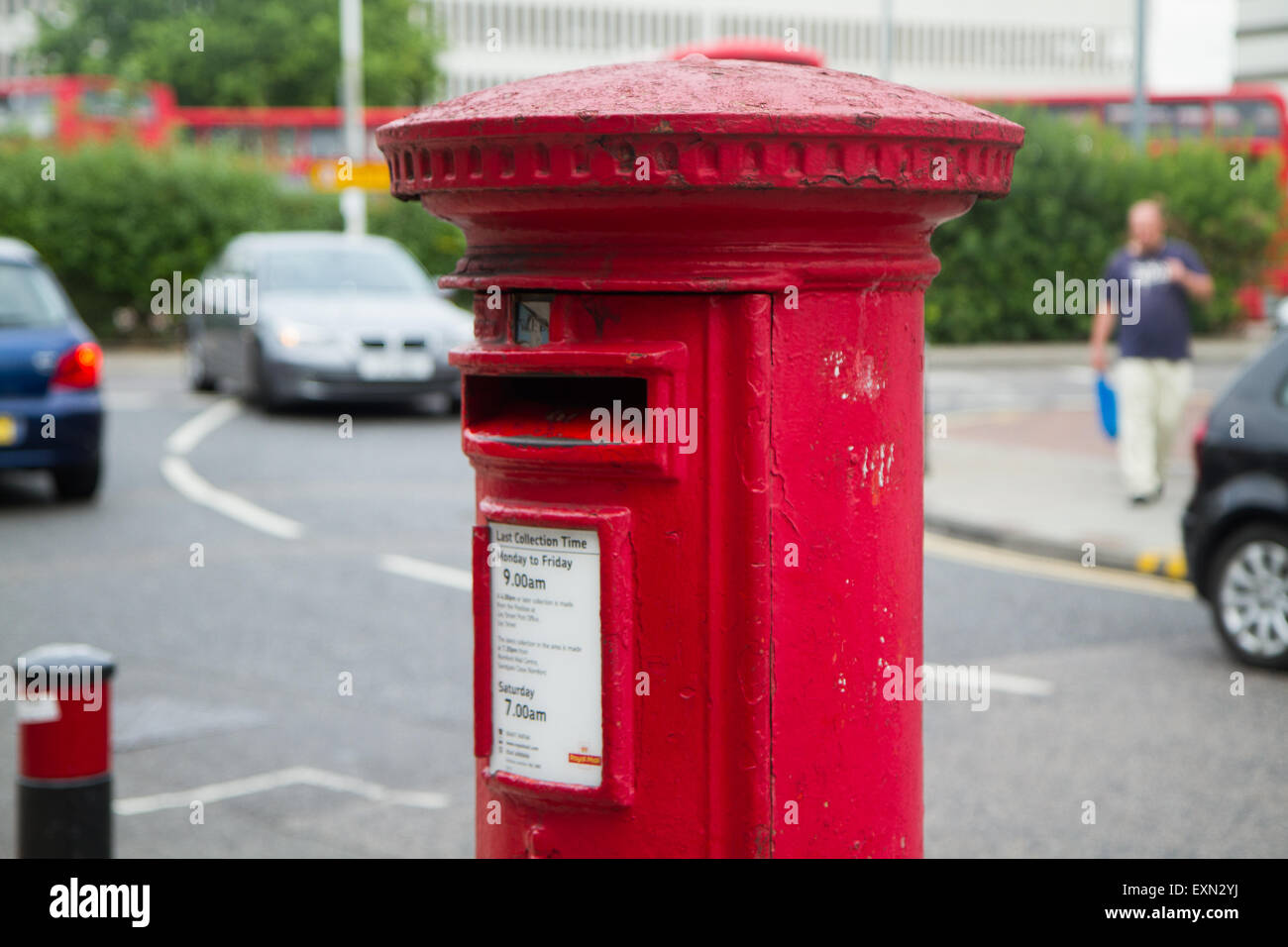 London, UK. 15th July 2015. Red post boxes seen in Ilford's ...