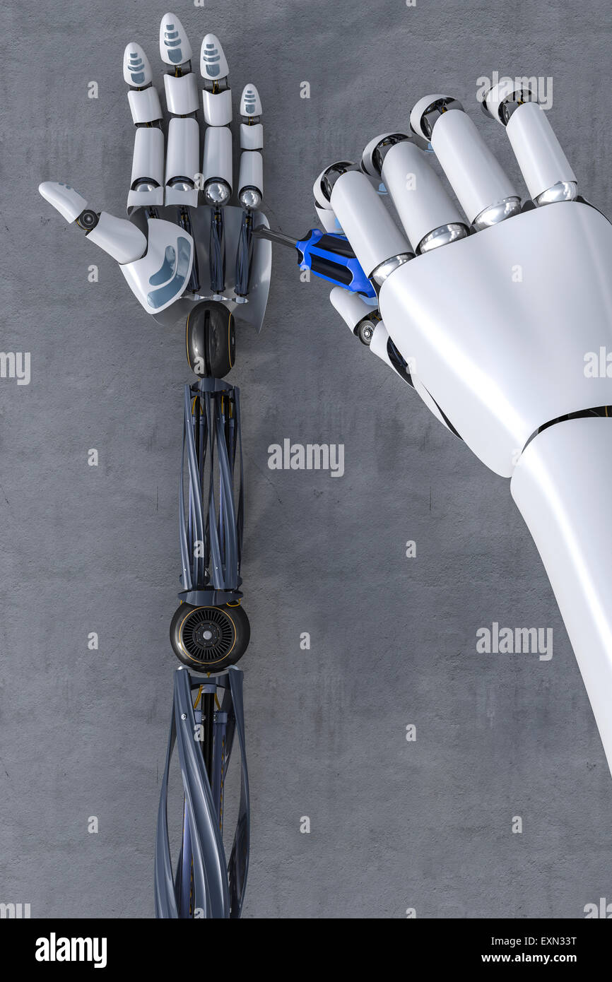 3D Rendering, Robot hand reparing robot hand Stock Photo - Alamy