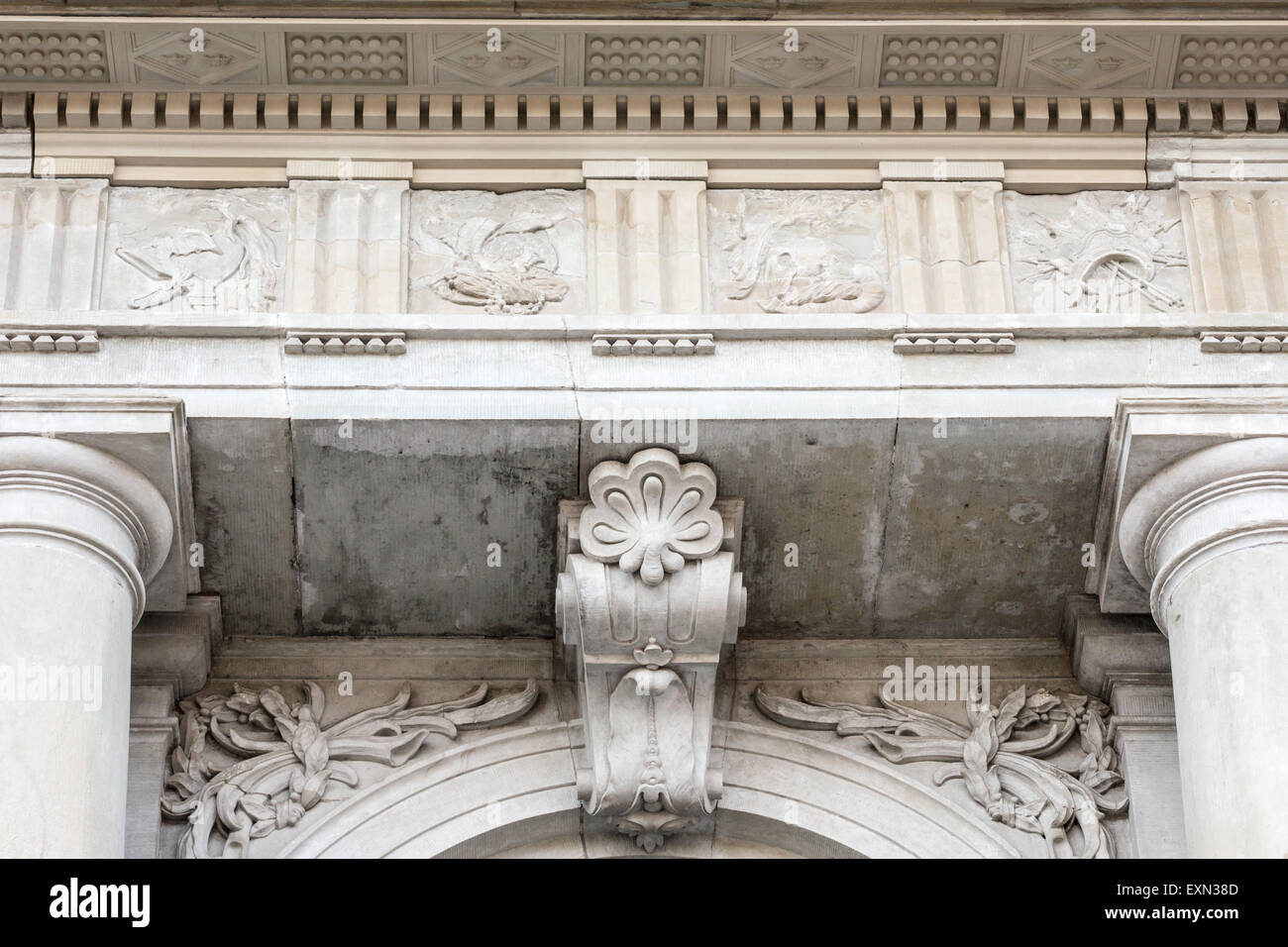 An Ornamanted Wall With Columns and Flower Details Stock Photo - Alamy