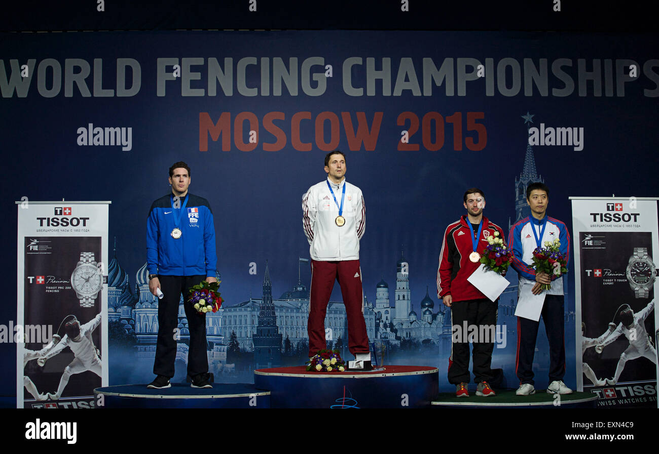 Moscow, Russia. 15th July, 2015. Geza Imre of Hungary (gold), Gauthier ...
