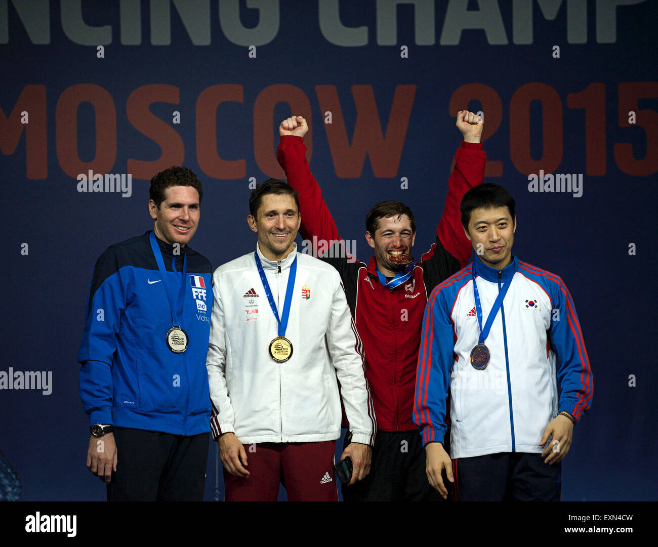 Moscow, Russia. 15th July, 2015. Geza Imre of Hungary (gold), Gauthier ...