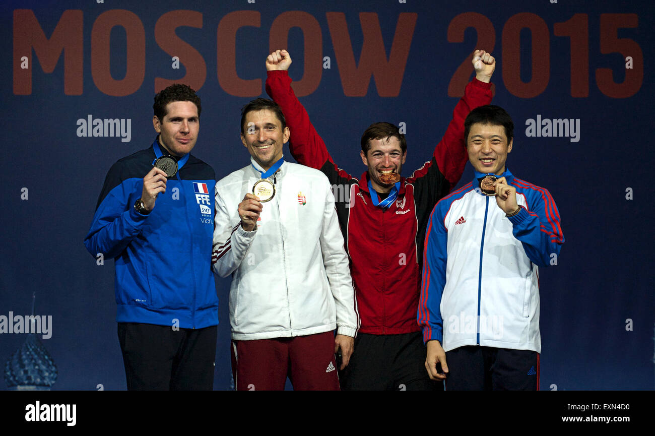 Moscow, Russia. 15th July, 2015. Geza Imre of Hungary (gold), Gauthier ...