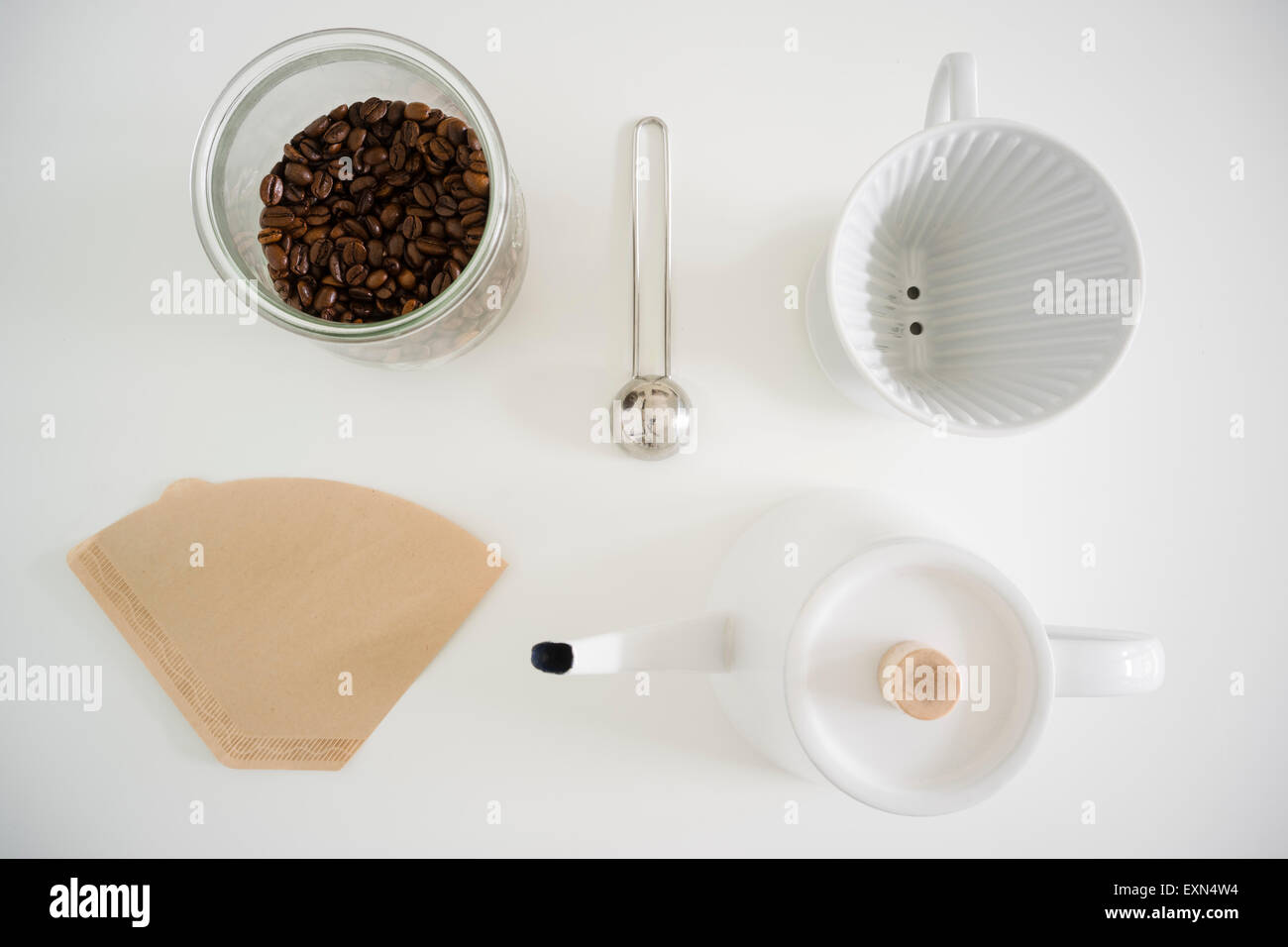 Still life with utensils for preparing filter coffee Stock Photo - Alamy