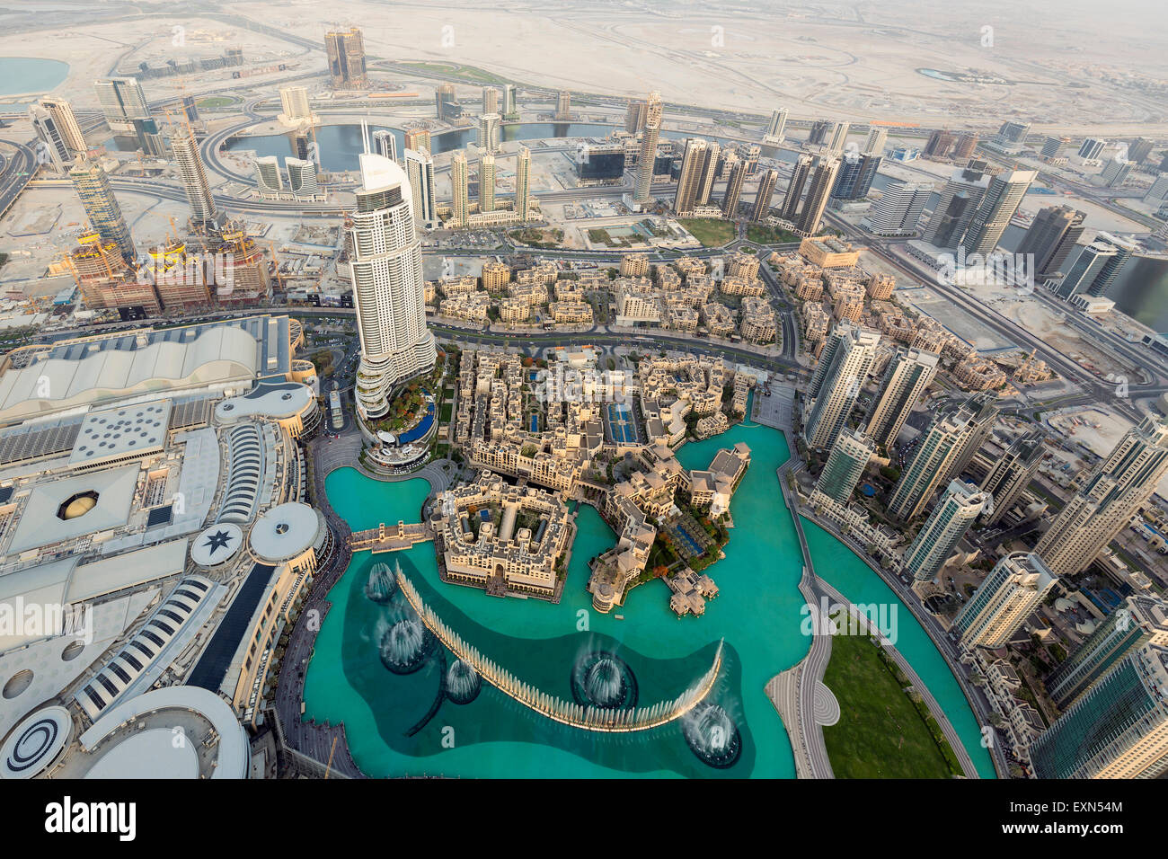 United Arab Emirates, Dubai City, Aerial view of Dubai fountain Stock ...