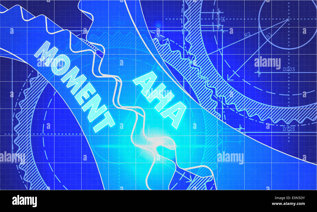 Aha Moment on the Cogwheels. Blueprint Style Stock Photo - Alamy