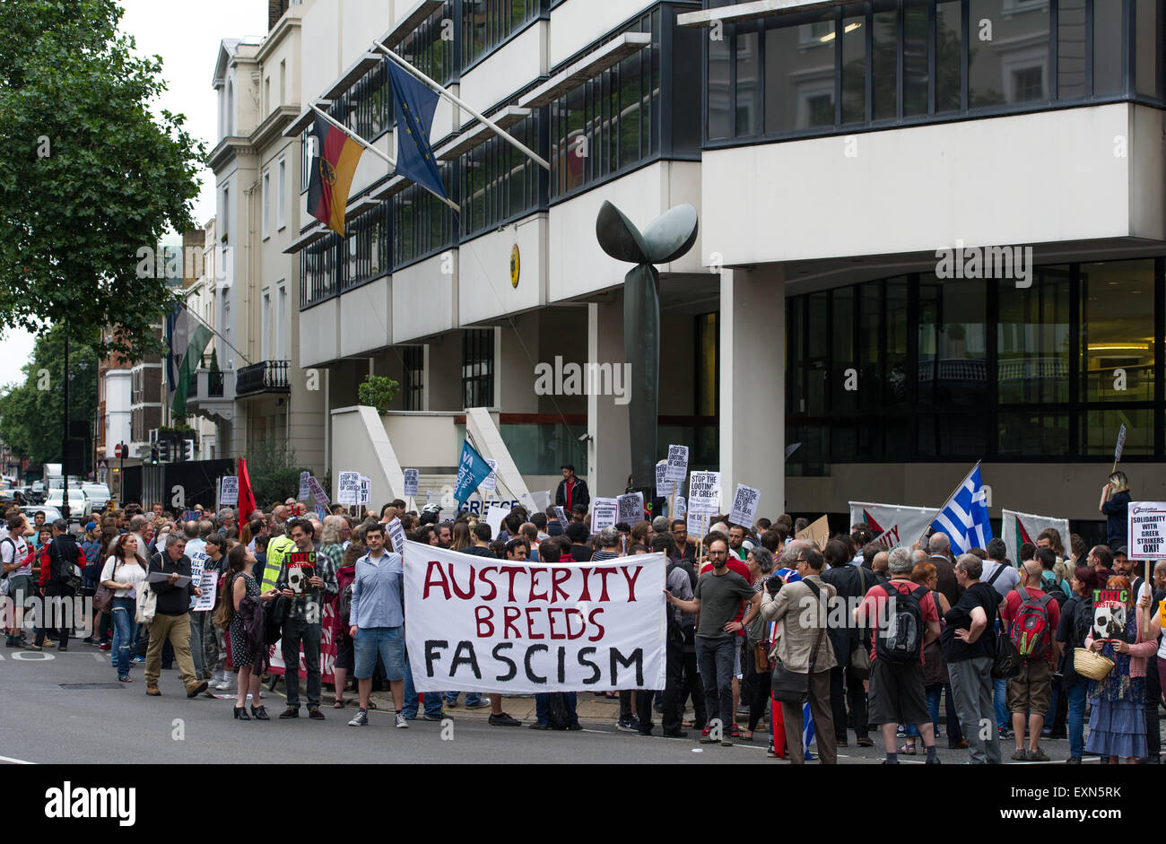 London, UK. 15 July, 2015. As violent protests take place in Greece ...