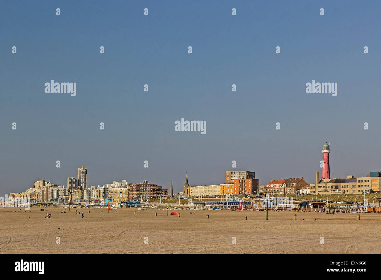 Netherlands, The Hague, View to Scheveningen beach, Lighthouse from the ...