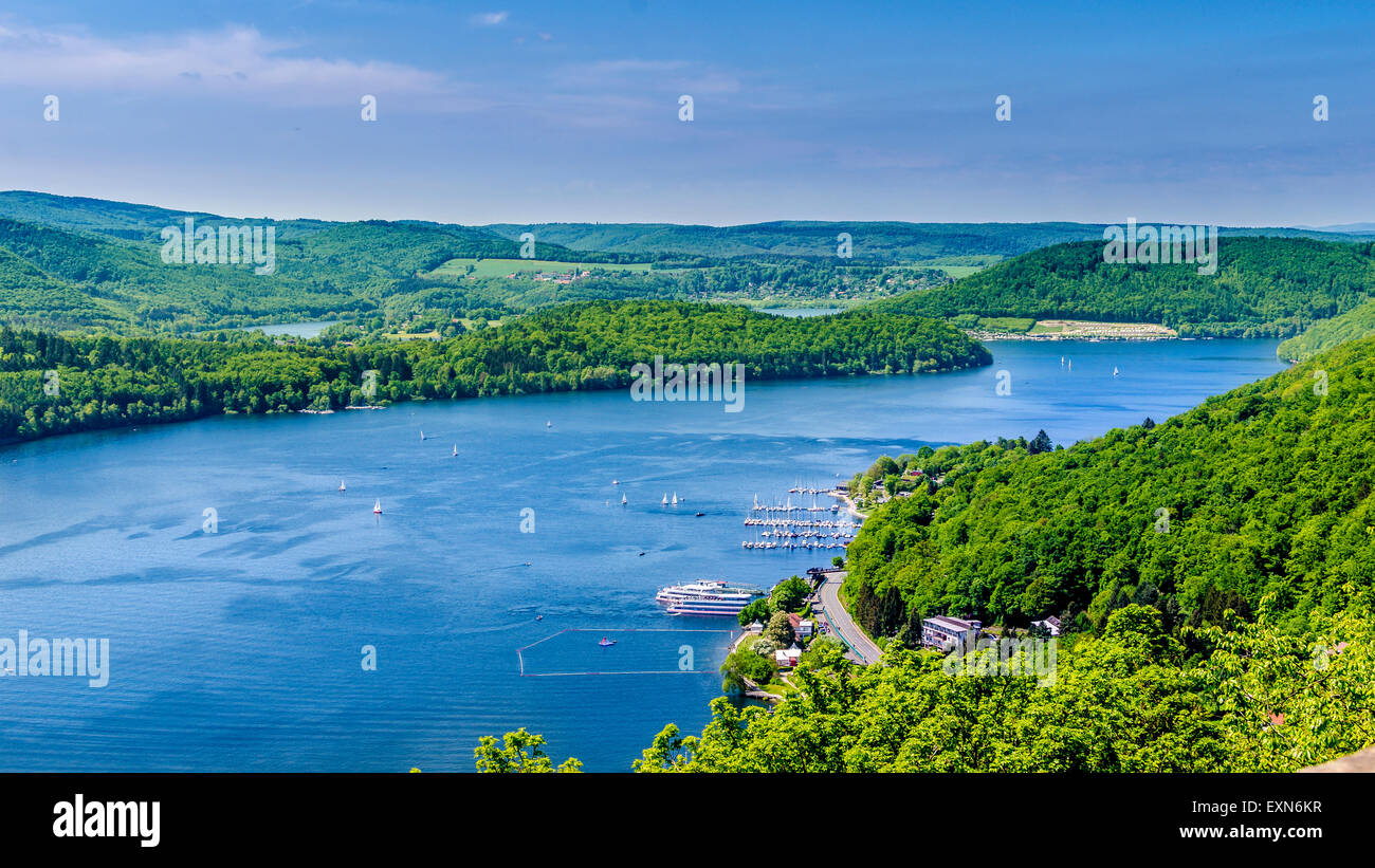 Germany, Hesse, Waldeck, View to Lake Edersee from Castle Waldeck Stock ...