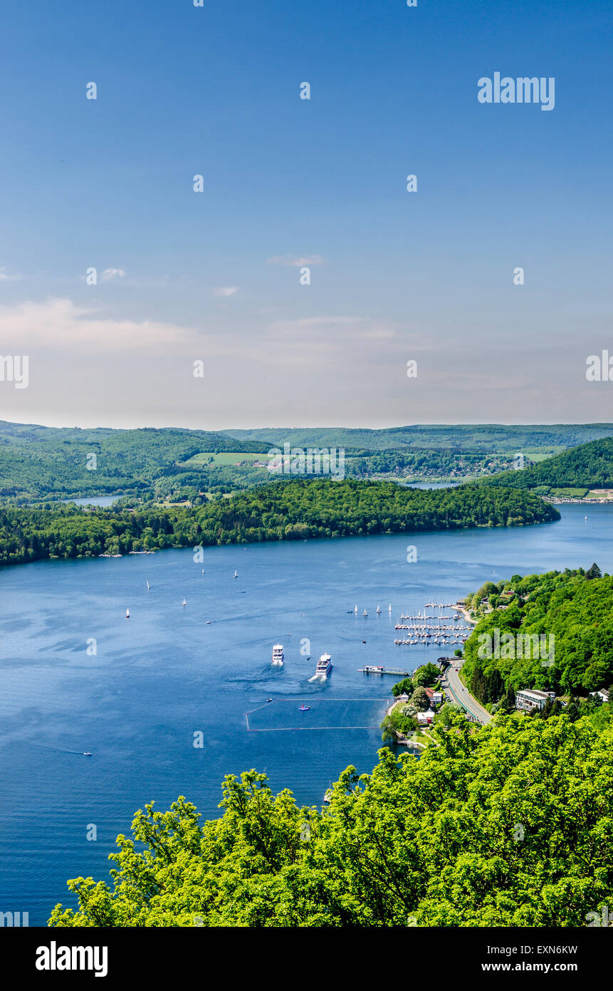 Germany, Hesse, Waldeck, View to Lake Edersee from Castle Waldeck Stock ...