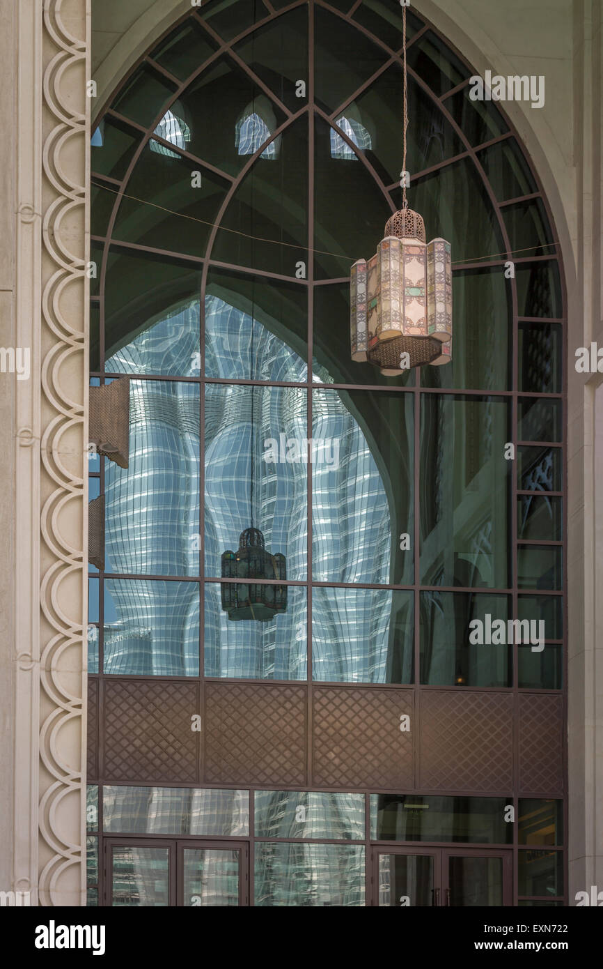 United Arab Emirates, Dubai, Burj Khalifa reflecting in the window of a ...