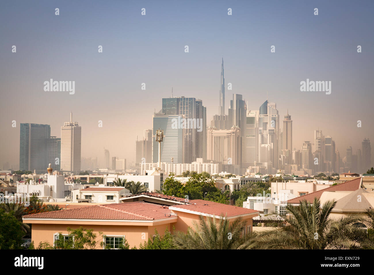 United Arab Emirates, Dubai, Skyline of Downtown Dubai in light ...