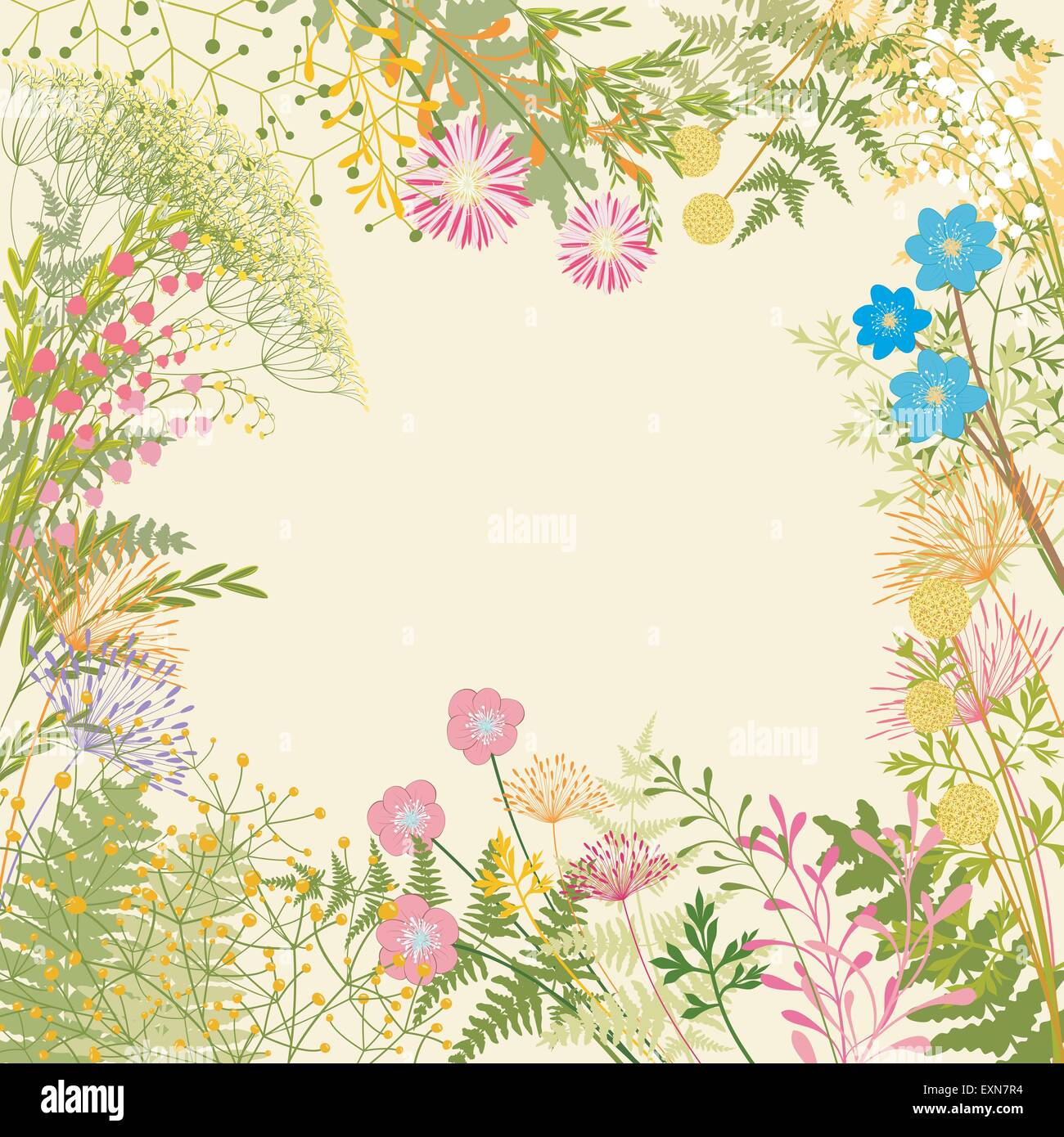 Springtime Colorful Flower Herb Garden Party Background Stock Vector ...