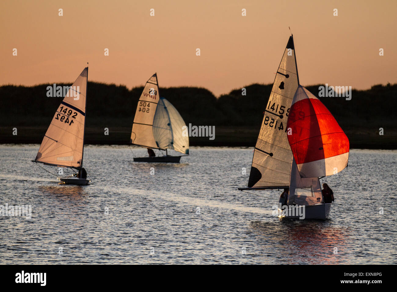 GP 14-foot dinghy raced, cruised, rowed in Merseyside, UK. Dusk looms ...