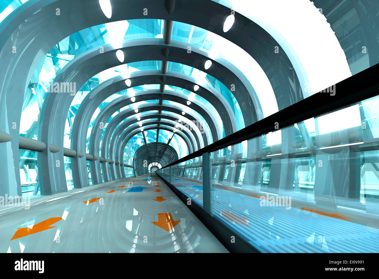 3D Rendered Illustration, Architecture visualization of a futuristic subway or train station ...