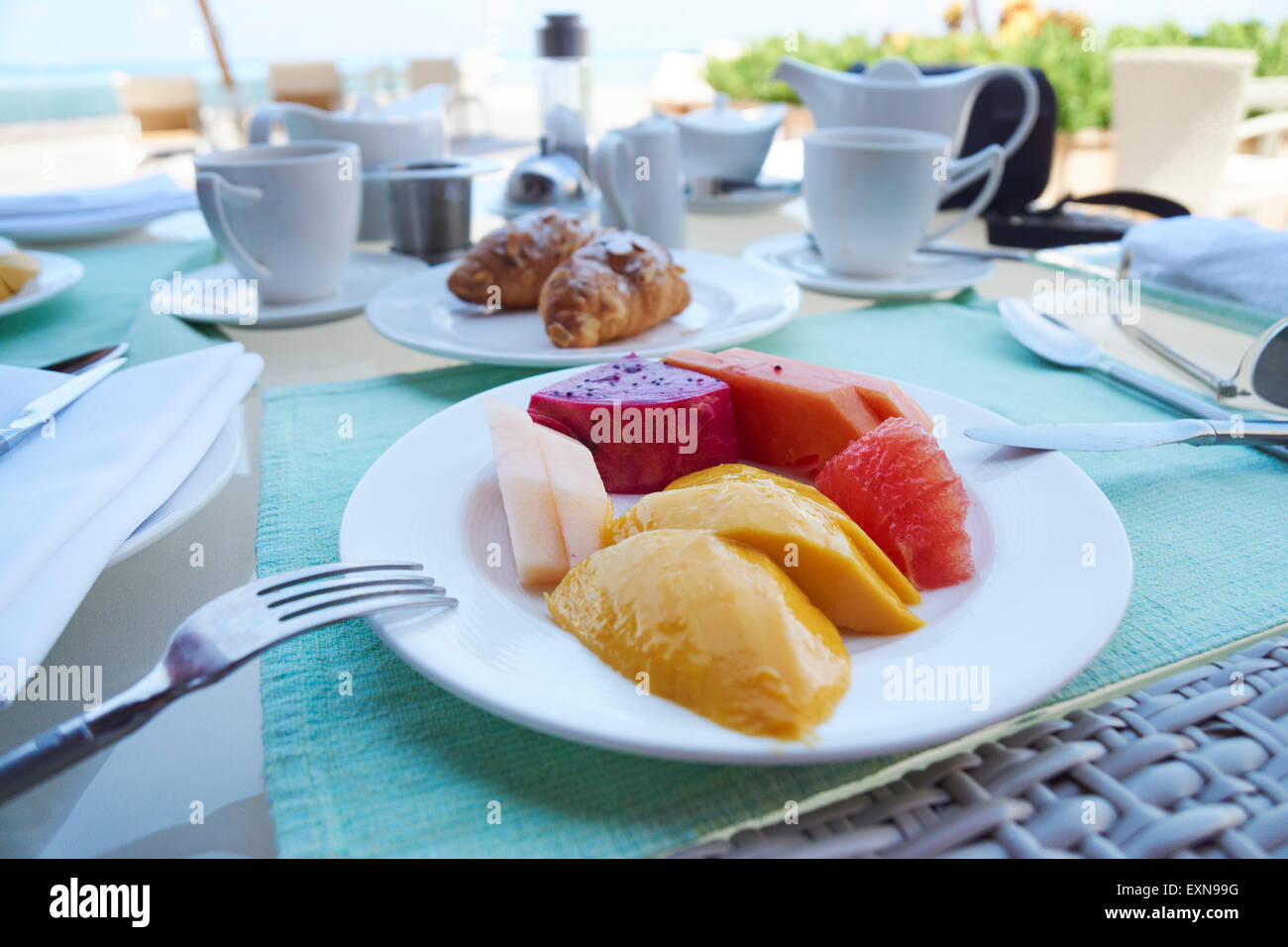 Assortment of fresh fruit for breakfast Stock Photo - Alamy