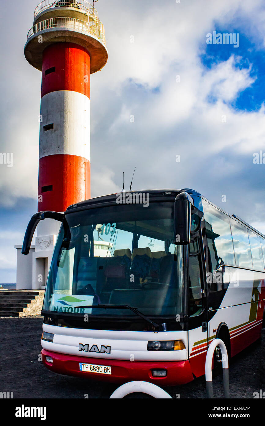 A tourist coach bus used by La Palma's main tour operator called Natour ...