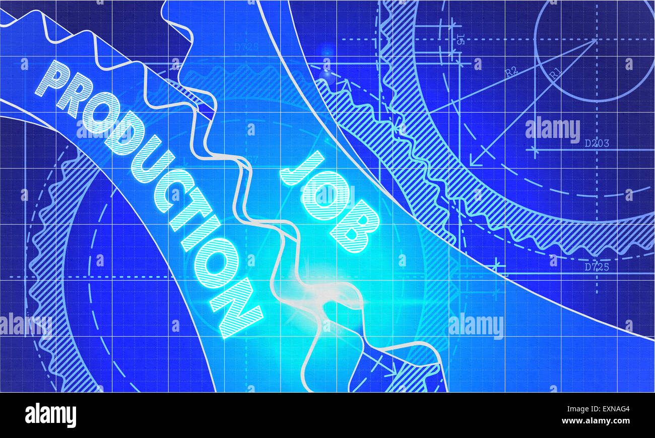 Job Production on the Gears. Blueprint Style Stock Photo - Alamy
