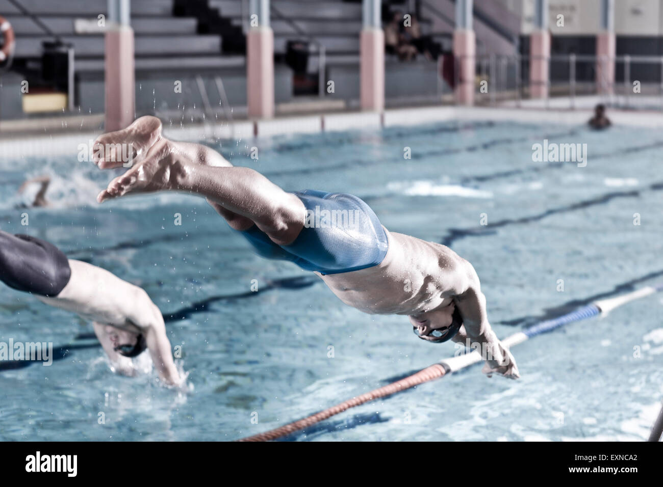 Two swimmers in indoor pool starting Stock Photo - Alamy