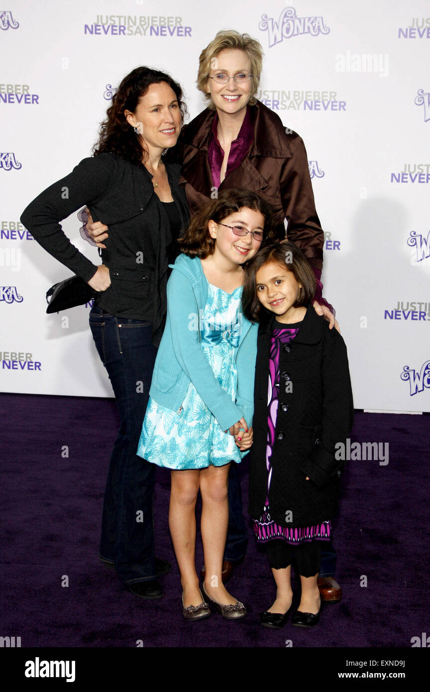 Lara Embry and Jane Lynch at the Los Angeles premiere of 'Justin Bieber ...