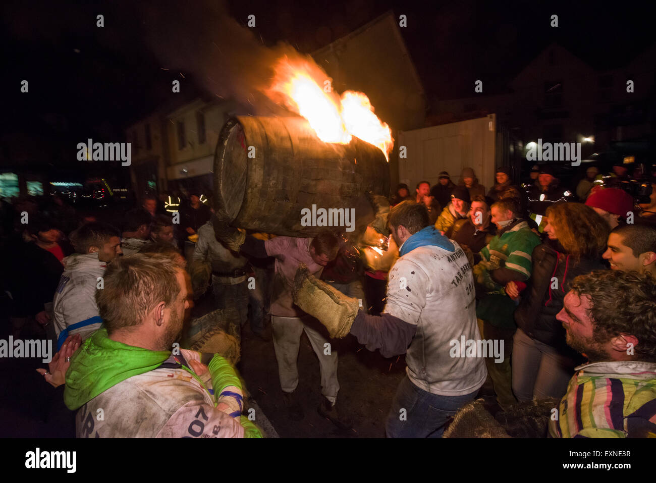 Final hogshead barrel being carried through crowds in the square to ...
