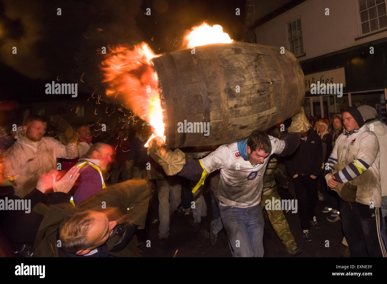 Final hogshead barrel being carried through crowds in the square to ...