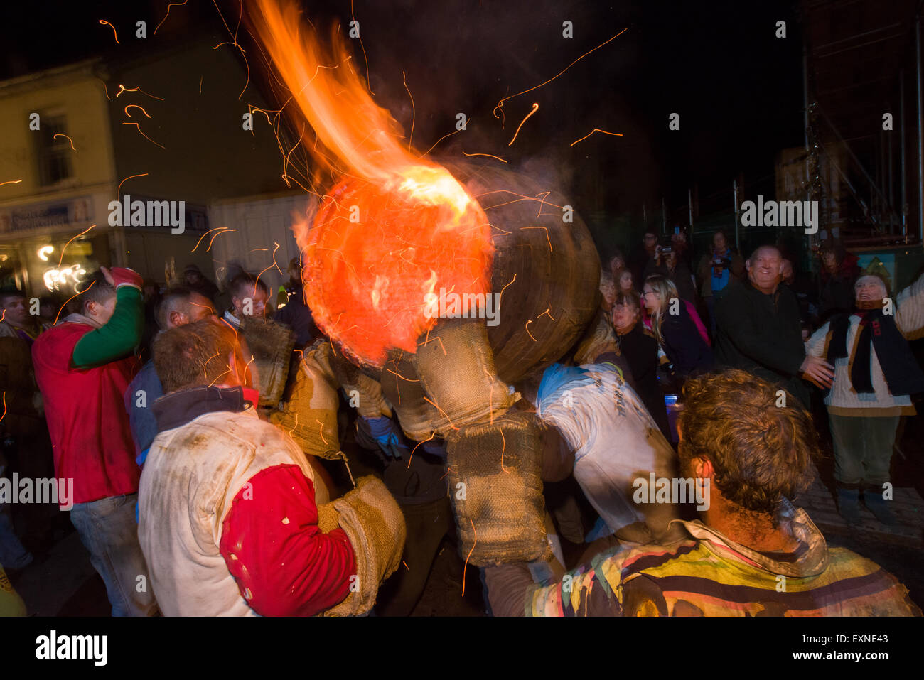 Final hogshead barrel being carried through the Square to mark Bonfire ...