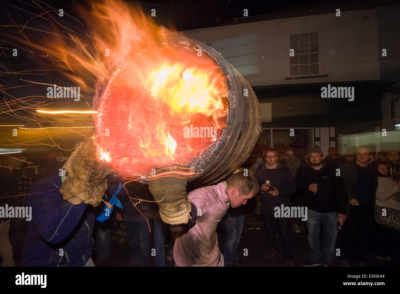 Final hogshead barrel being carried through crowds in the square to ...