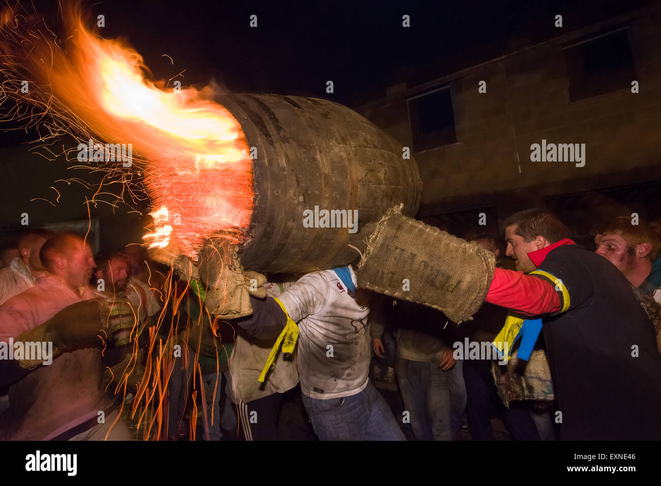 Final hogshead barrel being carried through crowds in the square to ...