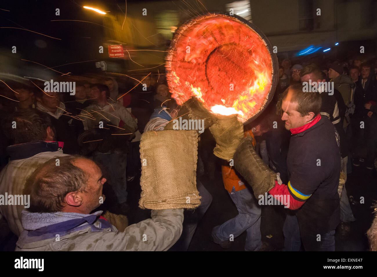 Final hogshead barrel being carried through crowds in the square to ...